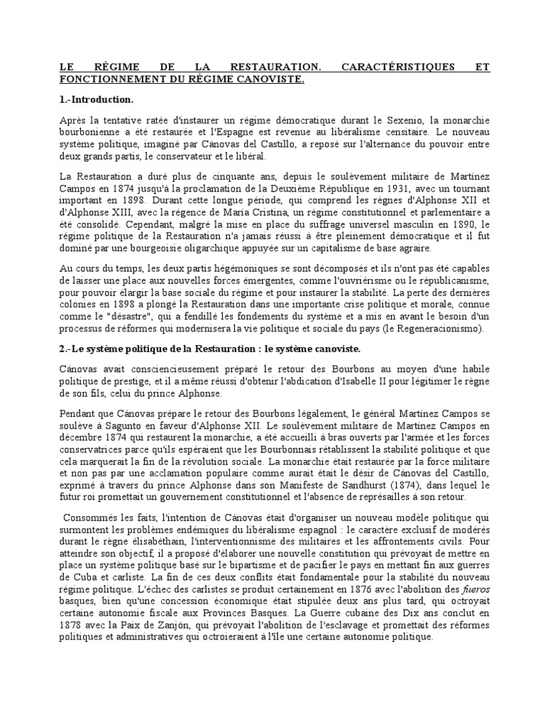 Le Régime de La Restauration. | PDF