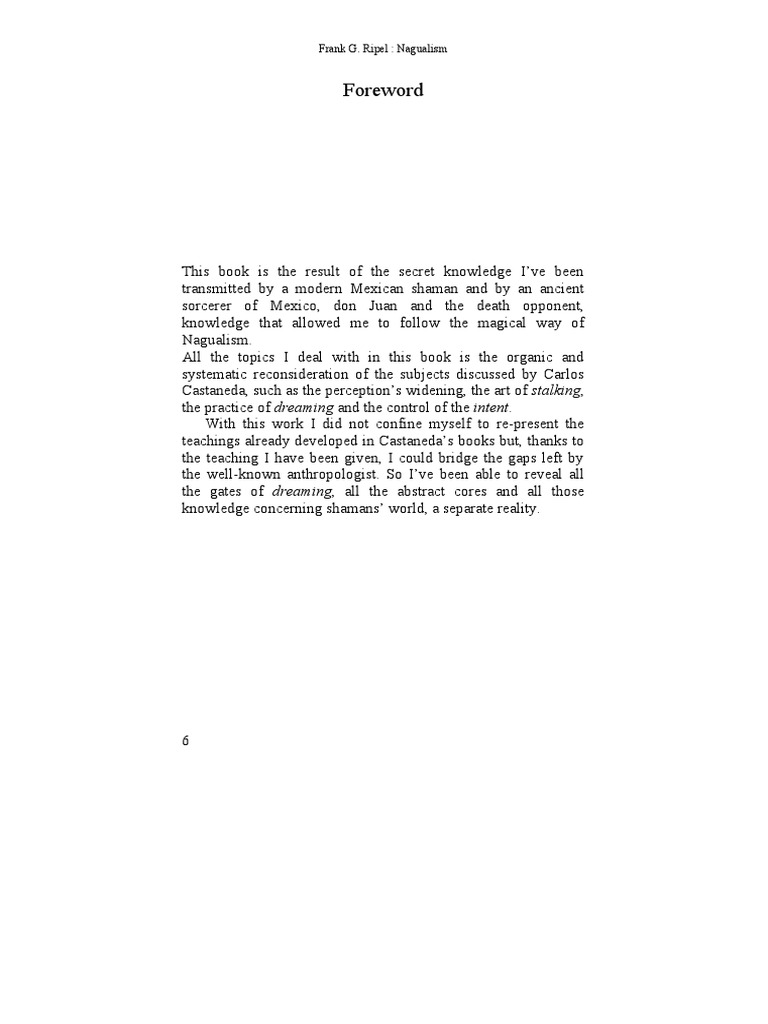 Foreword: Frank G. Ripel: Nagualism | PDF | Philosophical Theories | Metaphysics
