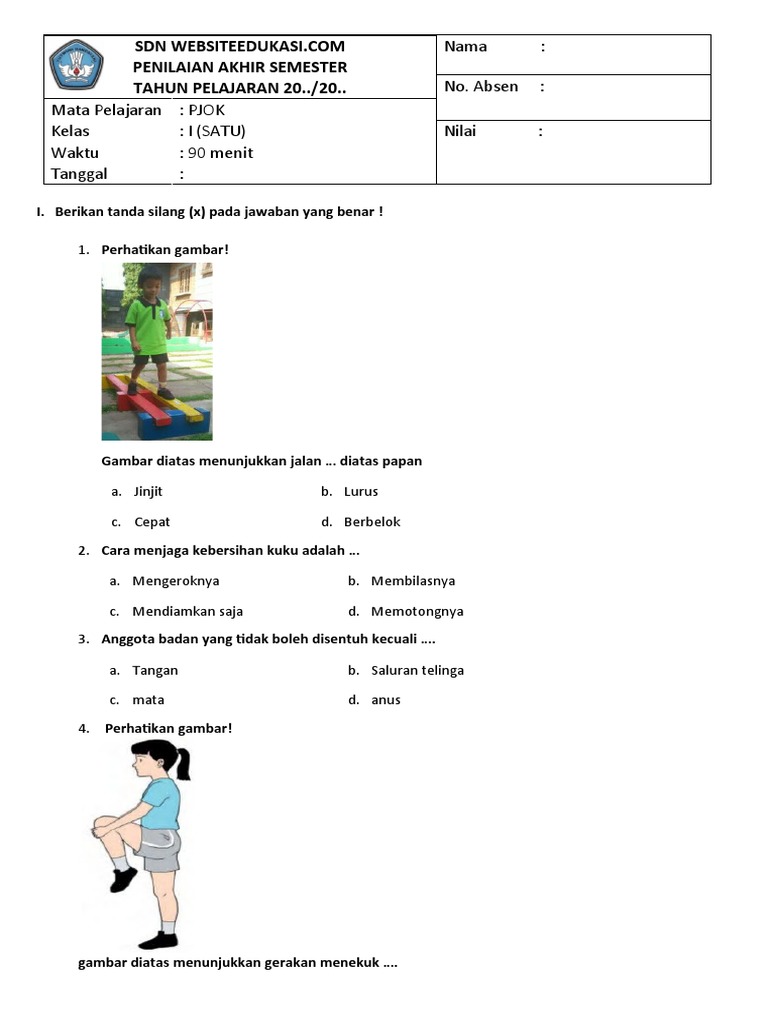 Soal PAS PJOK Kelas I K13 | PDF | Olahraga & Rekreasi