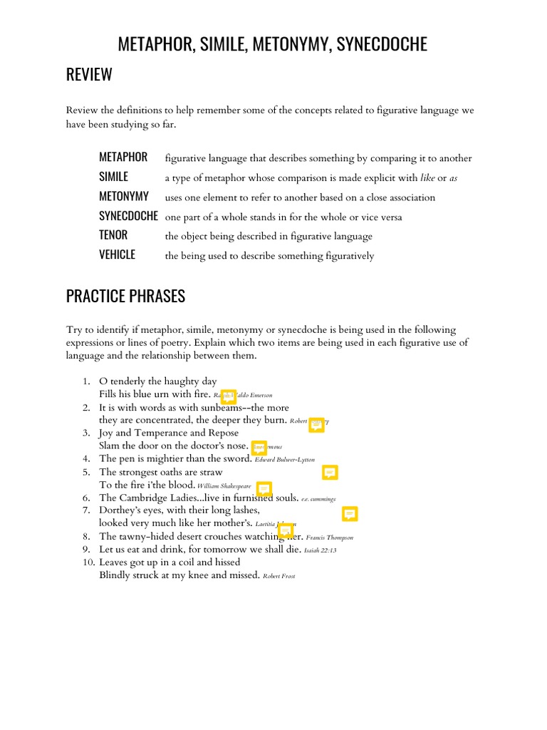 Figurative Language #1 - In-Class | PDF