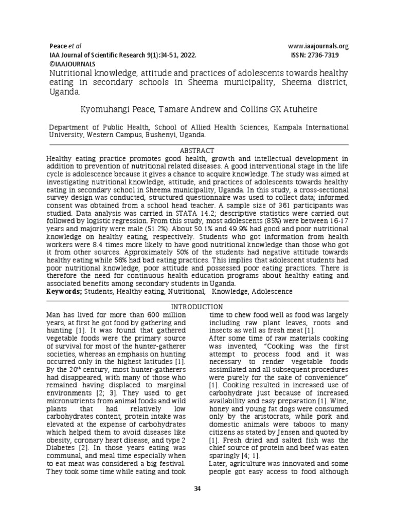 Keywords Students, Healthy Eating, Nutritional, Knowledge, Adolescence ...