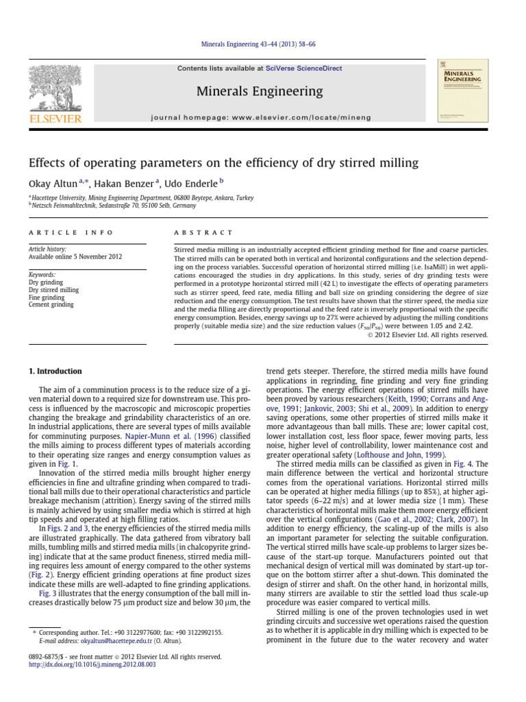Dry Stirred Milling Efficiency Factors | PDF | Mill (Grinding ...