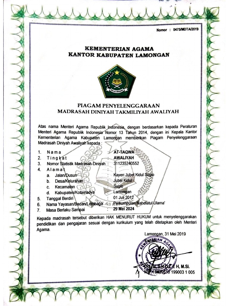 Piagam Ijin Operasional | PDF