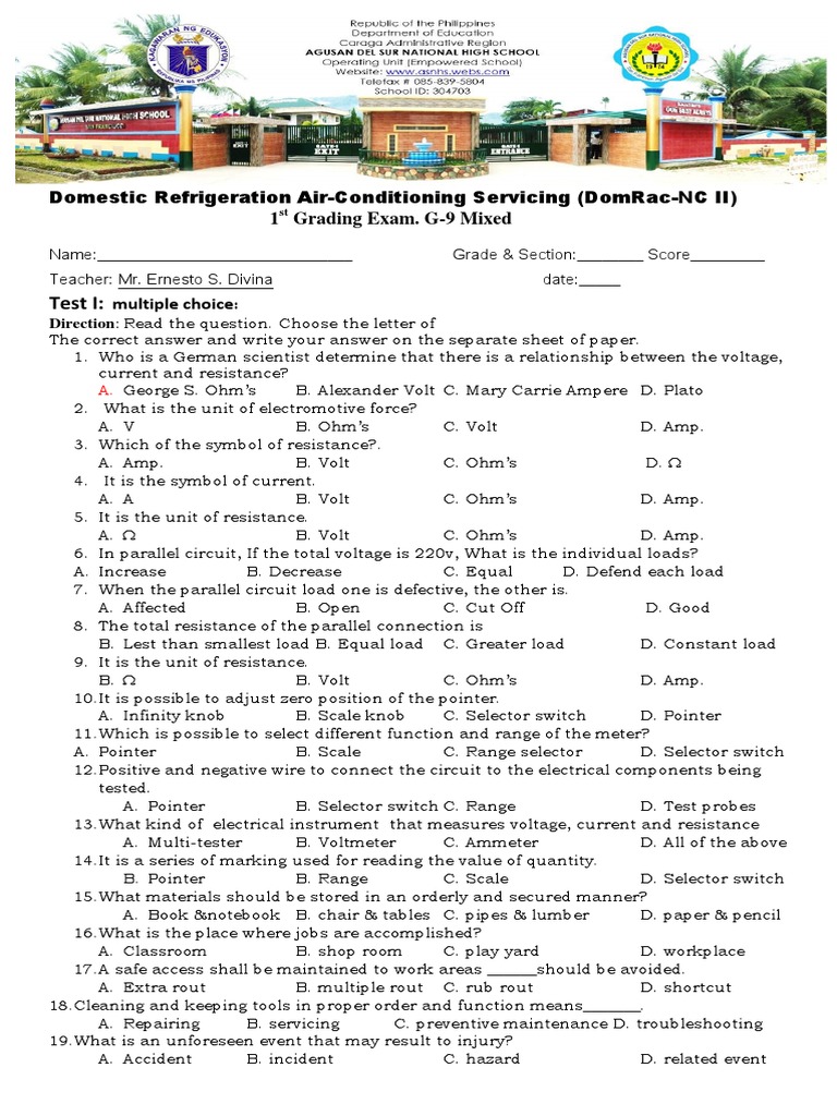 1st Grading Exam.G 9 Mixed | PDF | Series And Parallel Circuits | Voltage