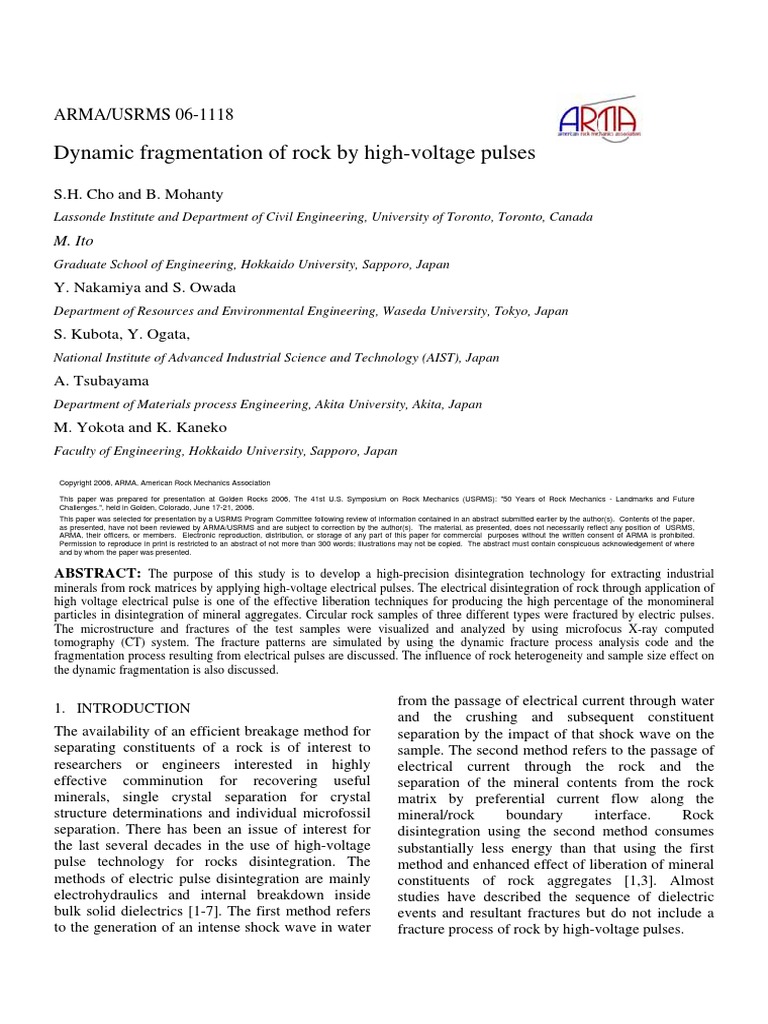 Dynamic Fragmentation of Rock by High-Voltage Pulses | PDF