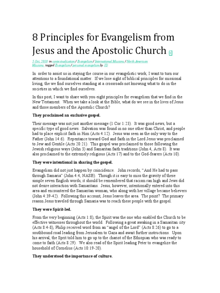 Apostolic Pentecostal 8 Principles For Evangelism From Jesus and The Apoltolic Church | PDF ...
