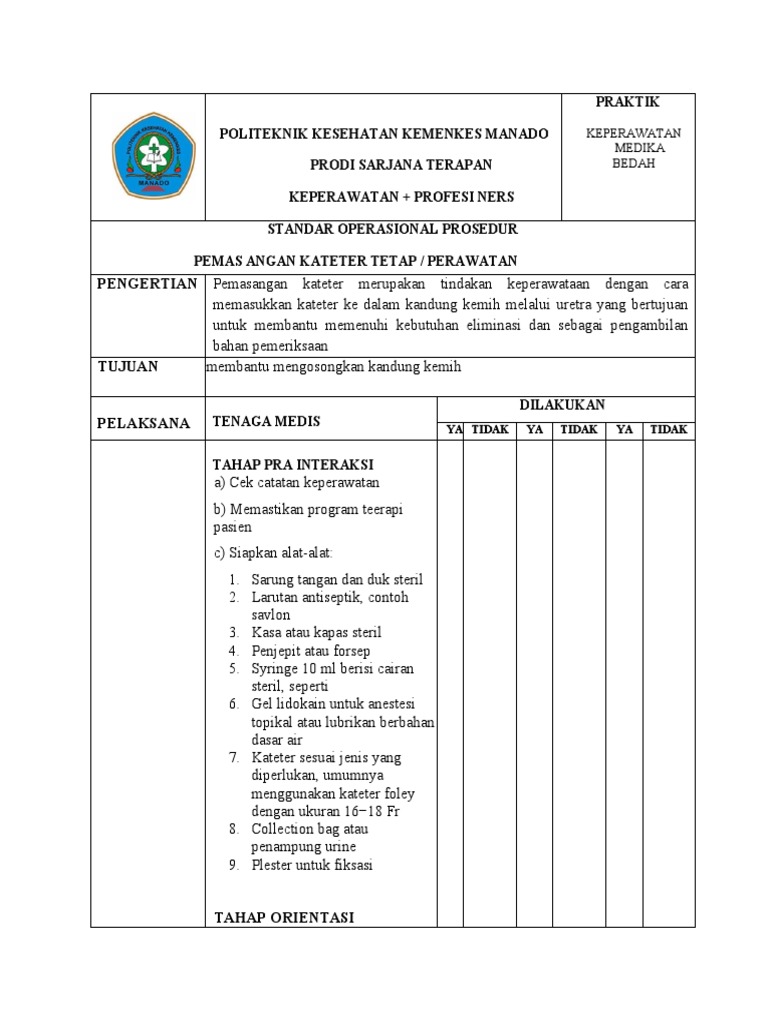 SOP Pemasangan Kateter Wanita | PDF