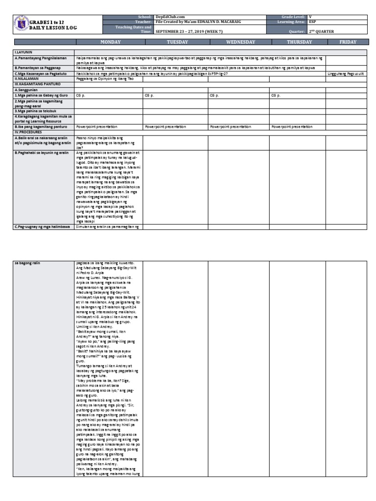 DLL - Esp 5 - Q2 - W7 | PDF