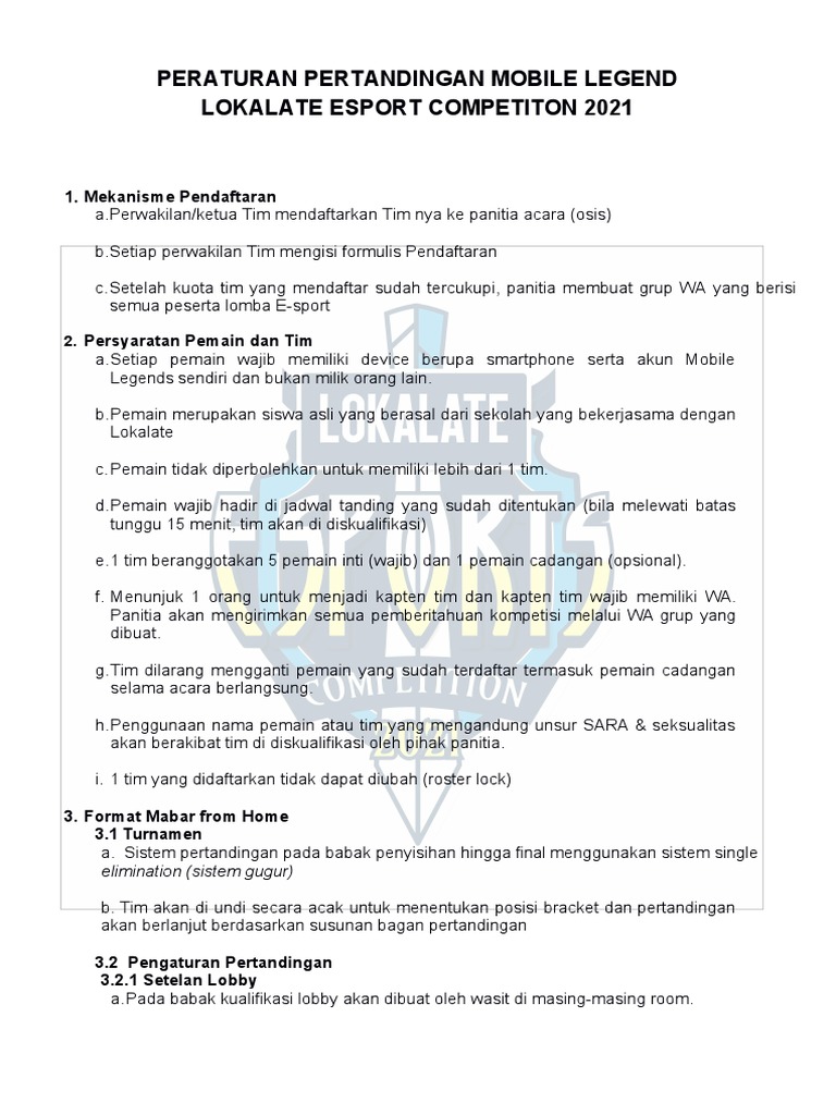 Peraturan Pertandingan Mobile Legend | PDF