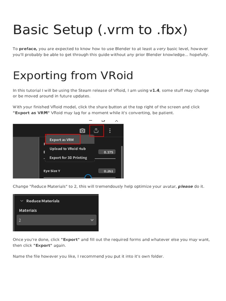 Basic Setup VRM To FBX | PDF