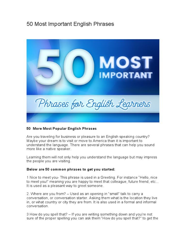 50 Essential English Phrases for Daily Use | PDF | Conversation ...
