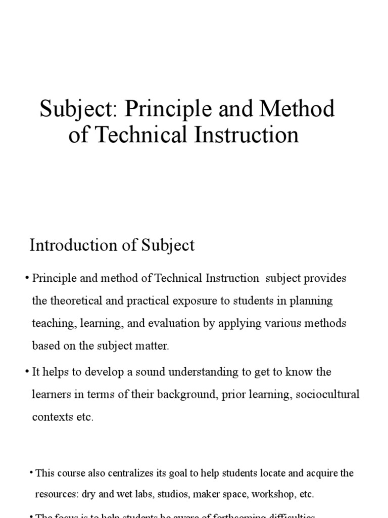Introduction To Technical Instruction | PDF | Learning | Vocational ...