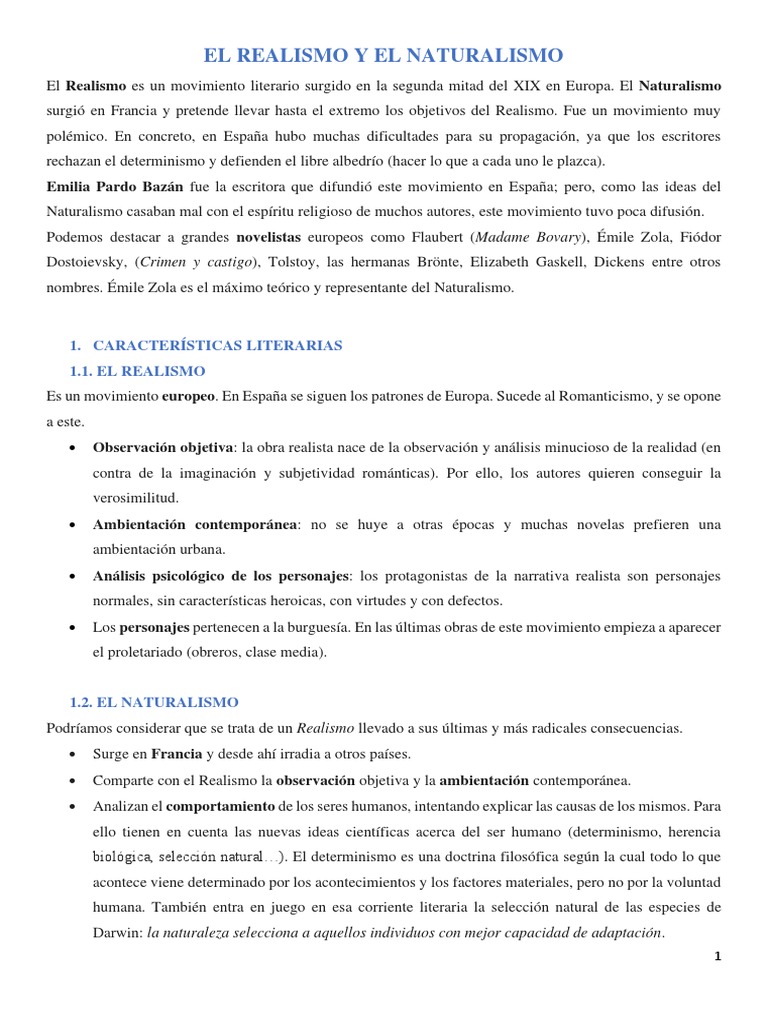 El Realismo y El Naturalismo Teoría | PDF | Realismo literario