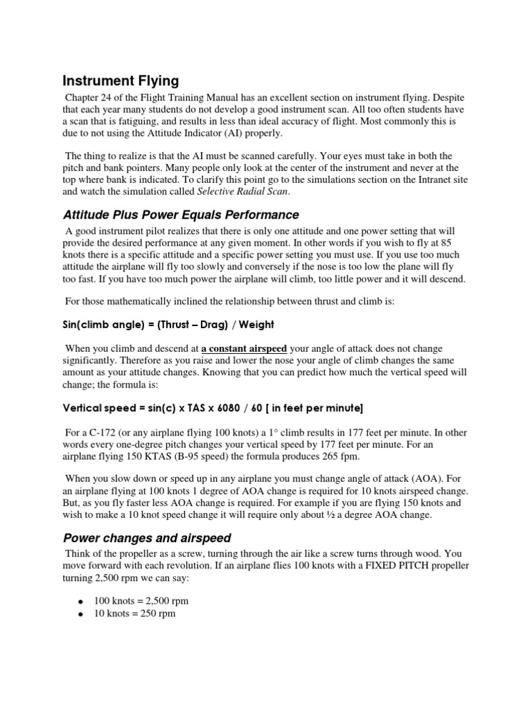 Instrument Flying: Attitude Plus Power Equals Performance | PDF