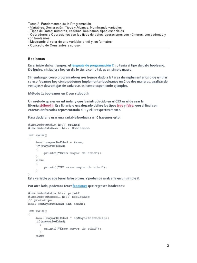 Tema 2 Fundamentos de La Programacion | PDF