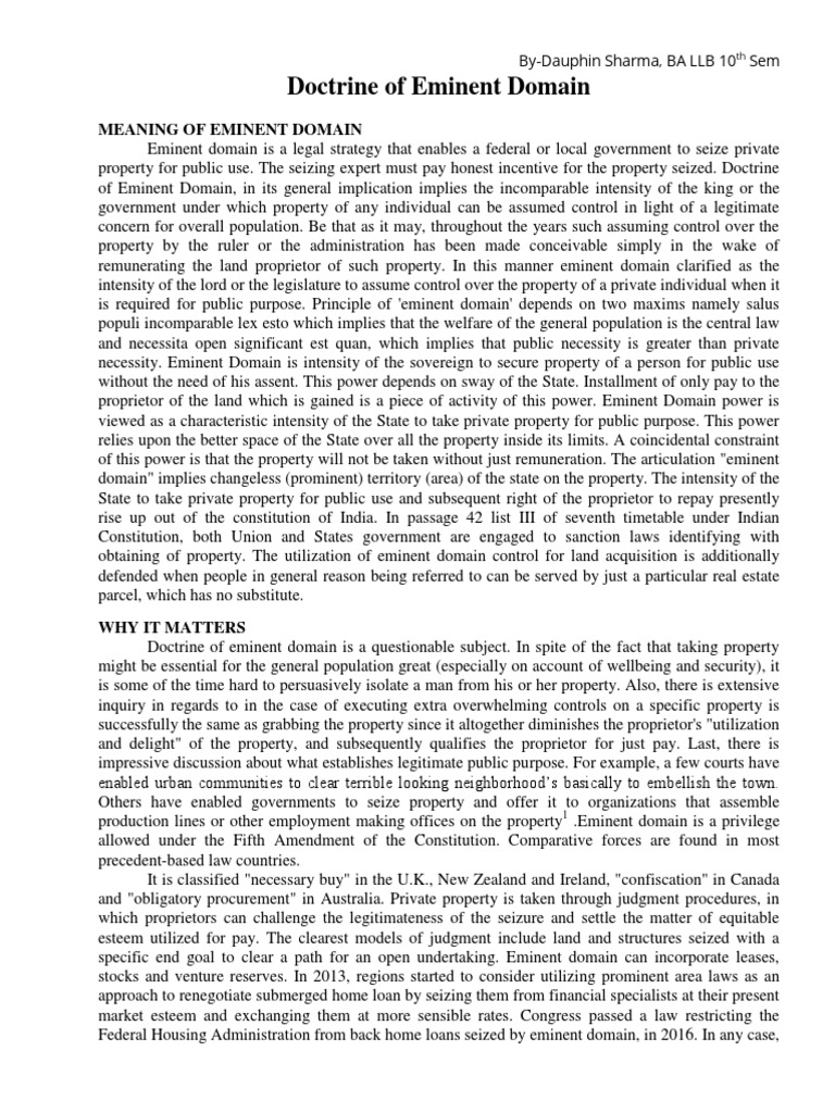 Submitted-Doctrine of Eminent Domain | PDF | Eminent Domain | Property