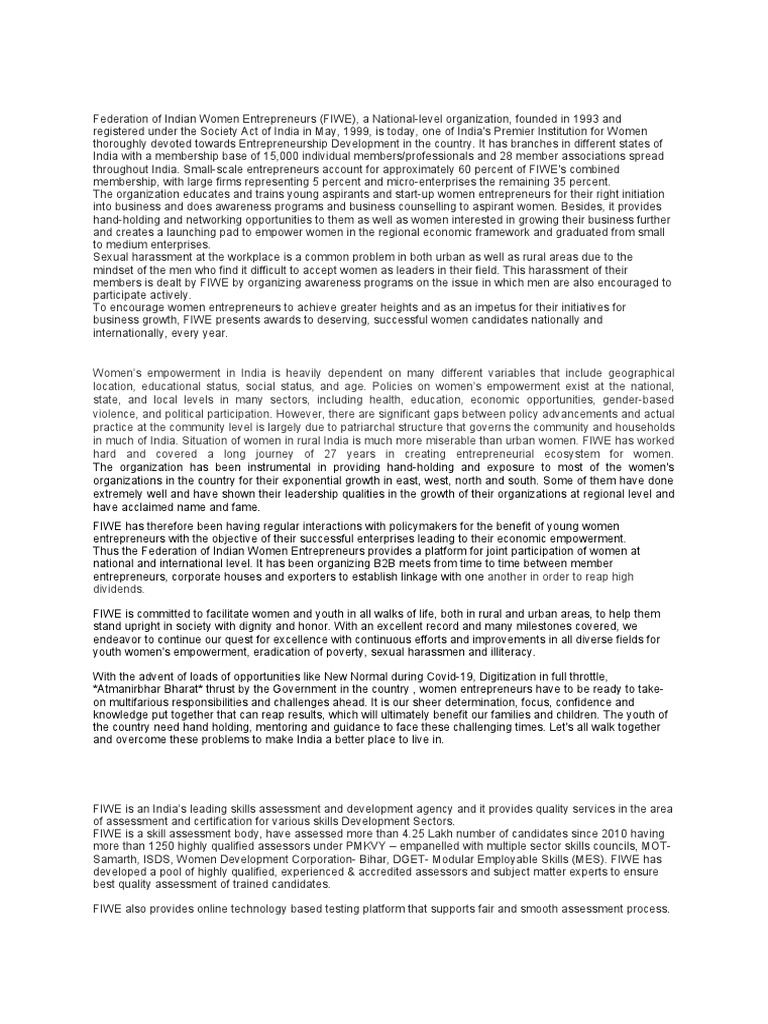 Federation of Indian Women Entrepreneurs | PDF | Entrepreneurship ...