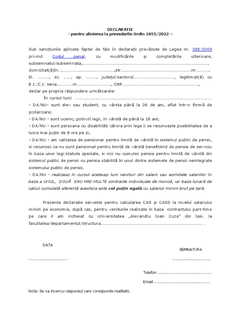 DECLARATIE Part Time | PDF