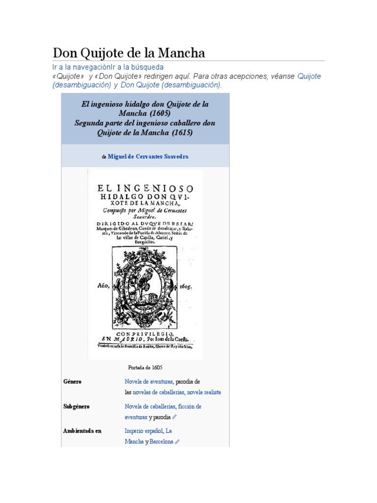 Don Quijote de la Mancha: Resumen y Análisis | PDF | Don Quijote | Novelas