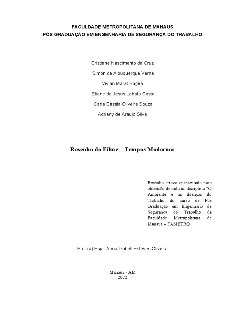 Resenha Do Filme - Tempos Modernos | PDF | Tempo | Economia Resenha Do Filme - Tempos Modernos | PDF | Tempo | Economia