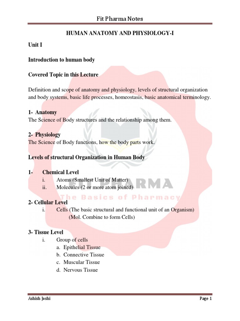 B Pharmacy Human Anatomy Lecture 1 - Part A | PDF | Human Body | Anatomy