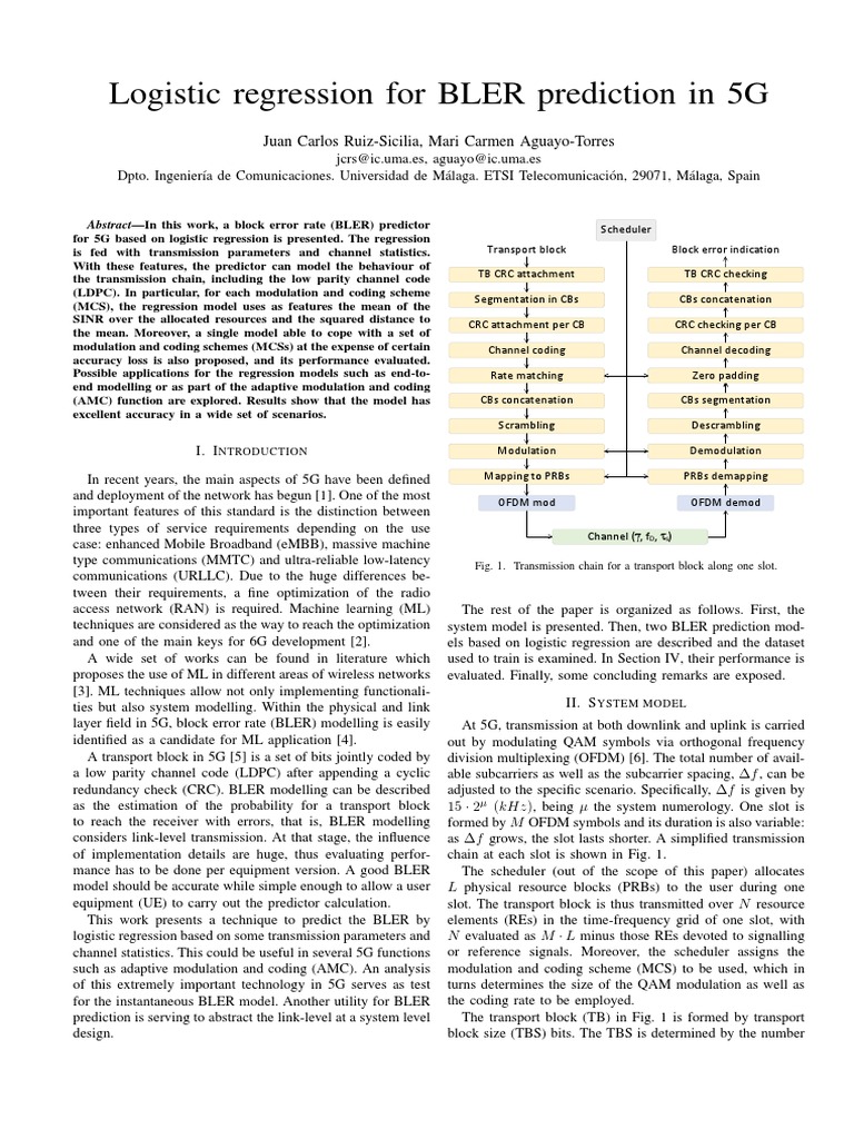 Logistic Regression For BLER Prediction in 5G | PDF | Orthogonal Frequency Division Multiplexing ...