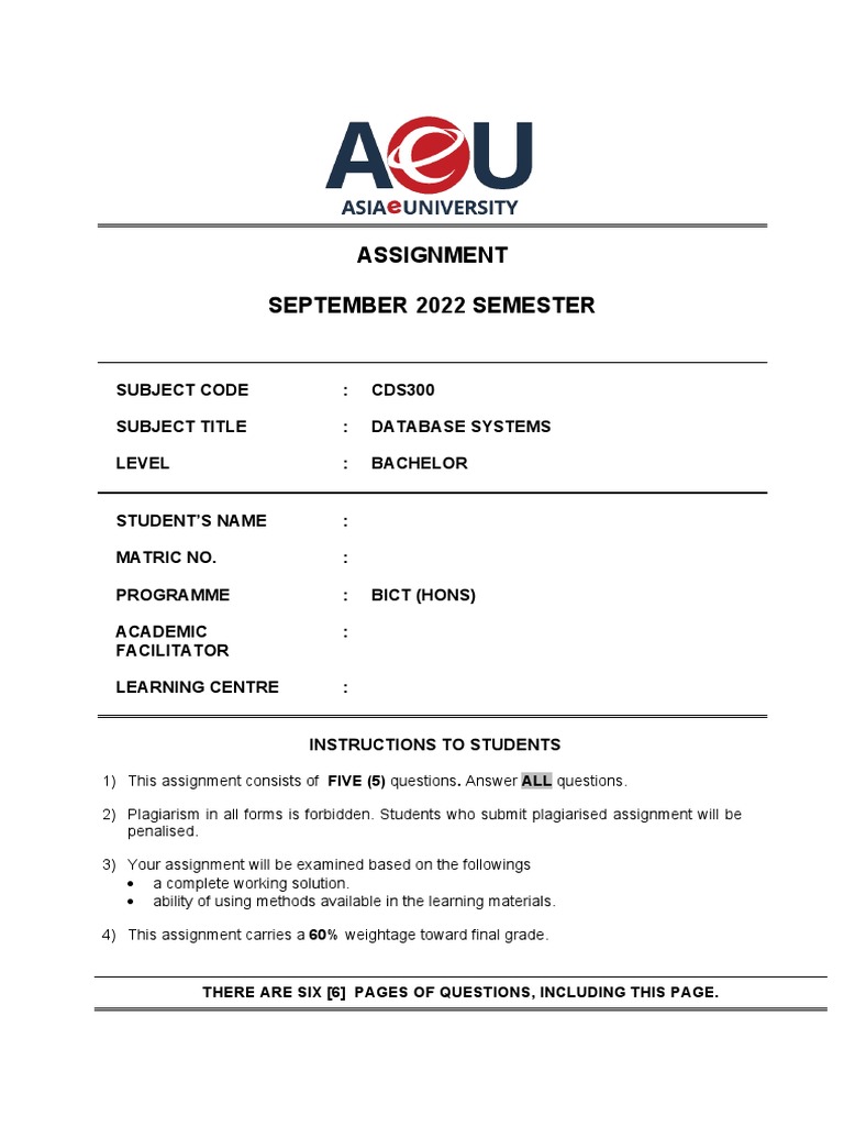 CDS300 Assignment S22 Ques | PDF | Databases | Software Engineering CDS300 Assignment S22 Ques | PDF | Databases | Software Engineering