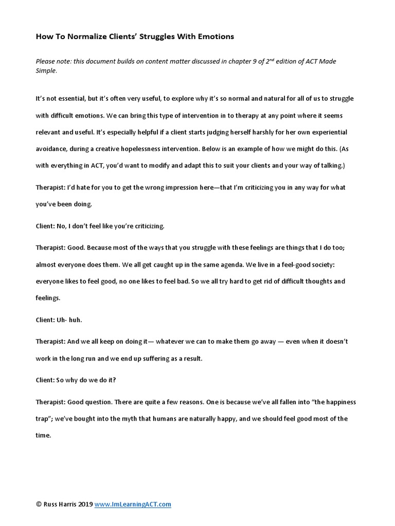 Normalize Client Struggles With Emotions - ACT Made Simple - The Extra ...