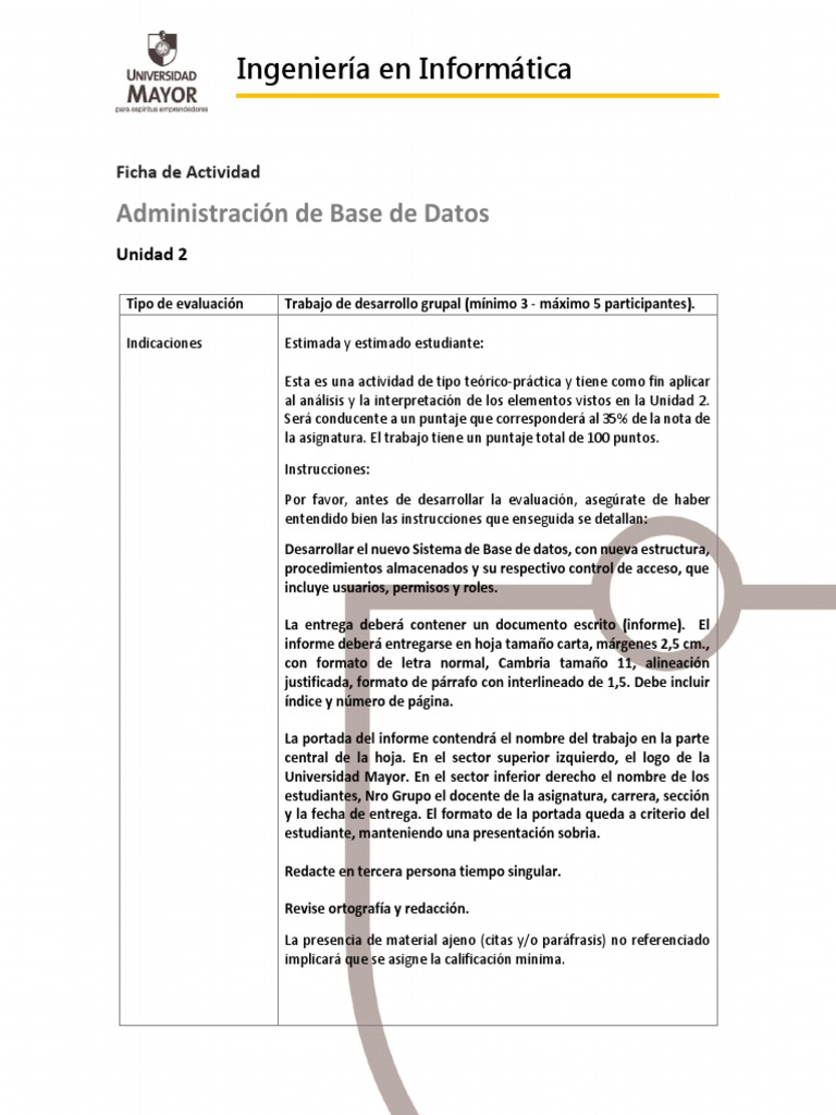 Ficha de Actividad U2 | PDF | Bases de datos | Servidor SQL de Microsoft
