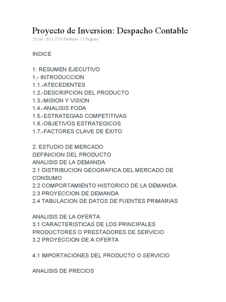 Proyecto de Inversion Despacho Contable | PDF | Contador | Contabilidad