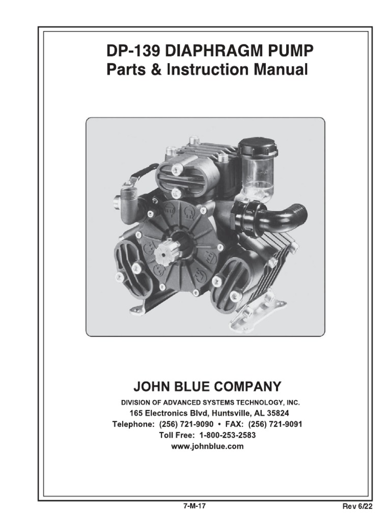 John Blue - DP 139 Diaphragm Pump - Parts and Instruction Manual - 7 M 17 - 0622 | PDF | Piston ...