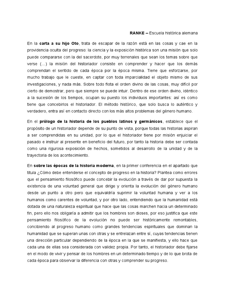 RANKE - Escuela Histórica Alemana | PDF | Pensamiento | Razón