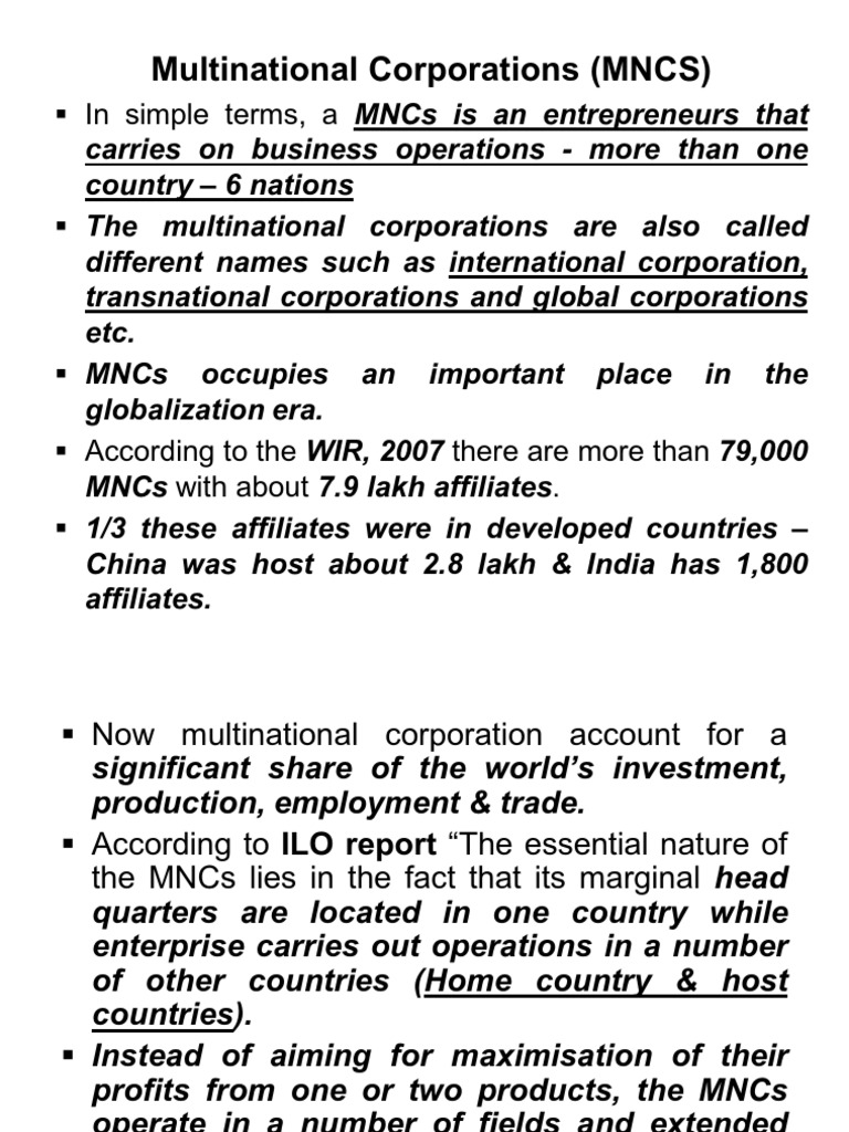 Multinational Corporations Overview | PDF | Multinational Corporation ...