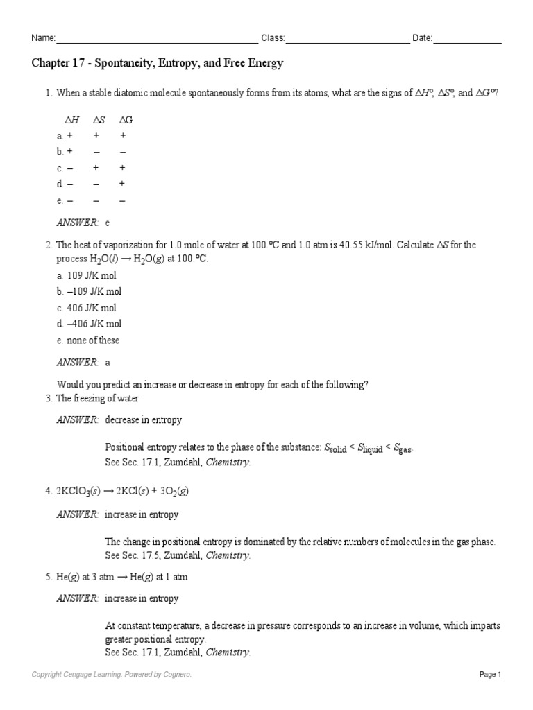 Q-Ans-Chapter 17 Spontaneity Entropy and Free Energy 1 | PDF | Gibbs ...