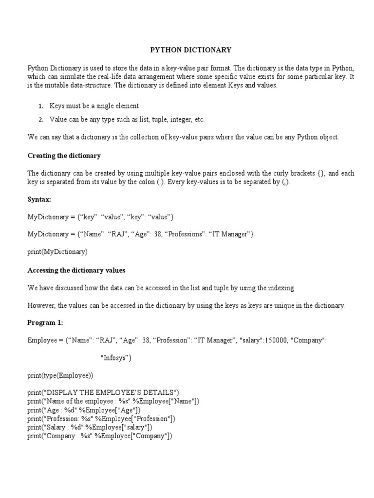 Python Dictionary Pdf Computer Engineering Software Development 