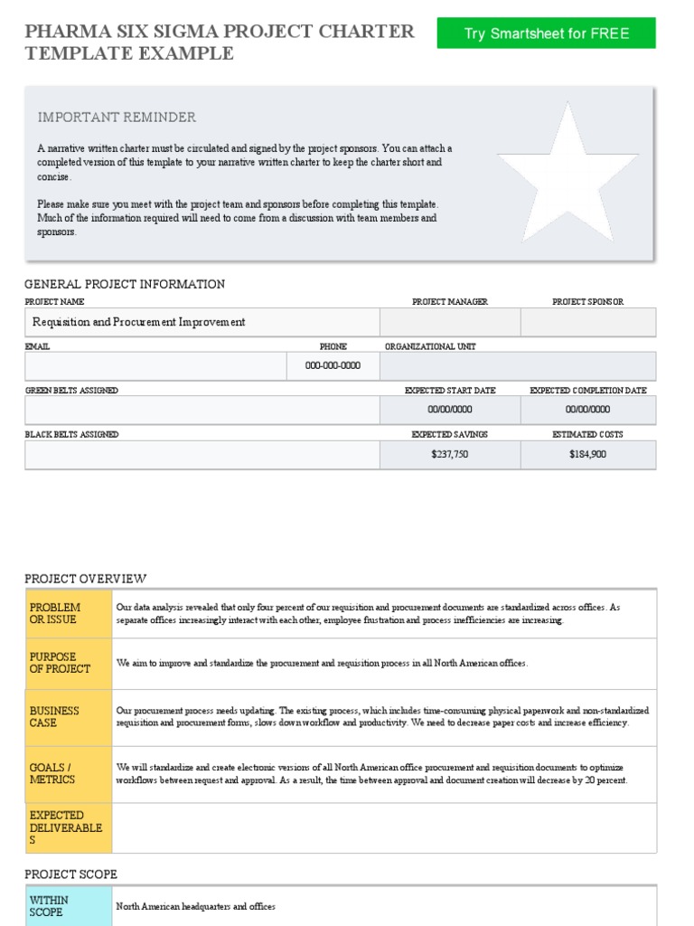 IC Pharma Six Sigma Project Charter Example 11480 - WORD | PDF ...