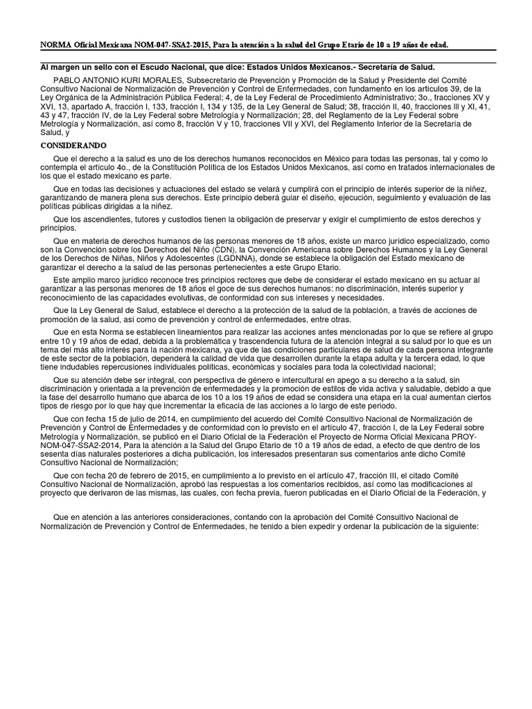 Nom 047 Ssa2 2015 | PDF | Obesidad | Cáncer
