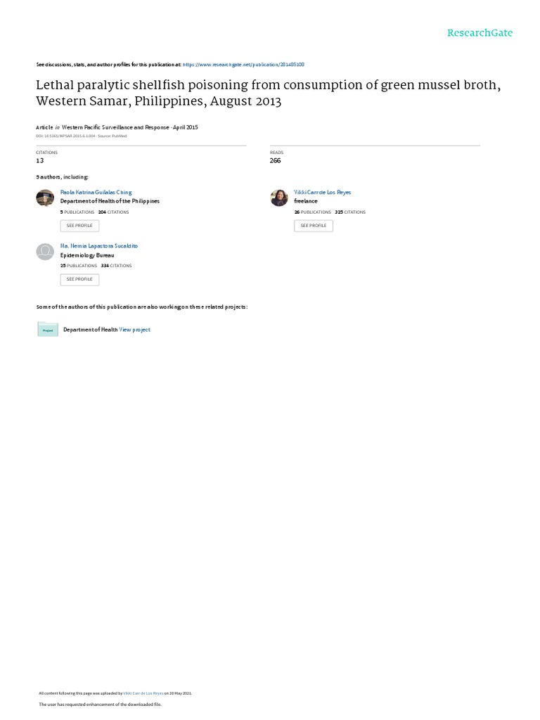 Lethal Paralytic Shellfish Poisoning From Consumpt | PDF | Medical ...