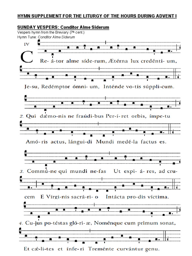 Hymn Supplement For The Liturgy of The Hours During Advent I | PDF