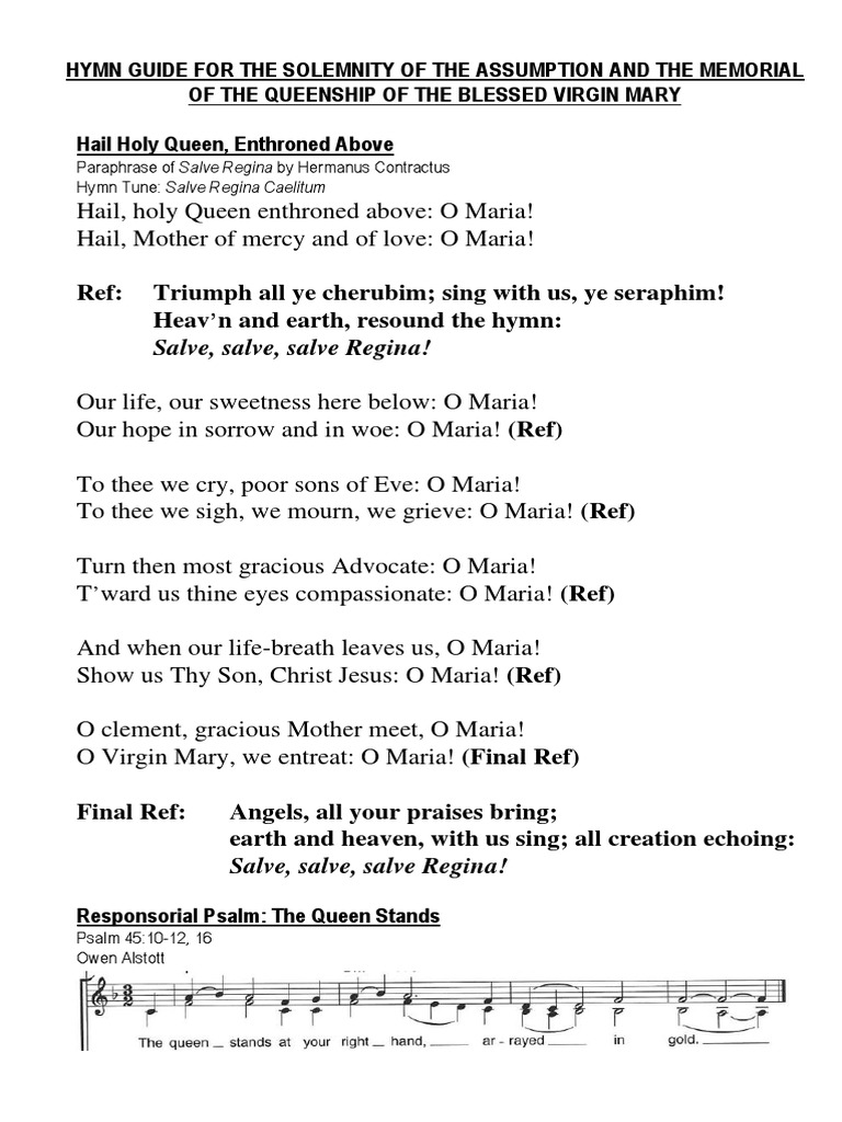 Hymn Guide For The Solemnity of The Assumption of Mary | PDF | Catholic ...