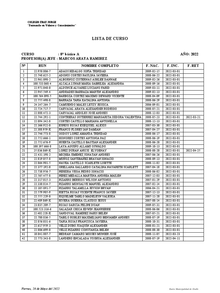 Lista de Curso | PDF