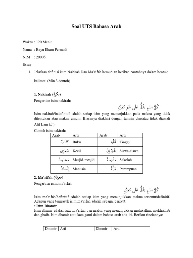 Soal UTS Bahasa Arab | PDF