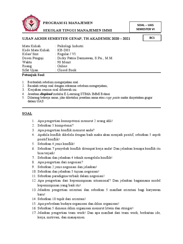 Uas - Psikologi - Industri - Pandu Rama Putra - 331181280242 | PDF