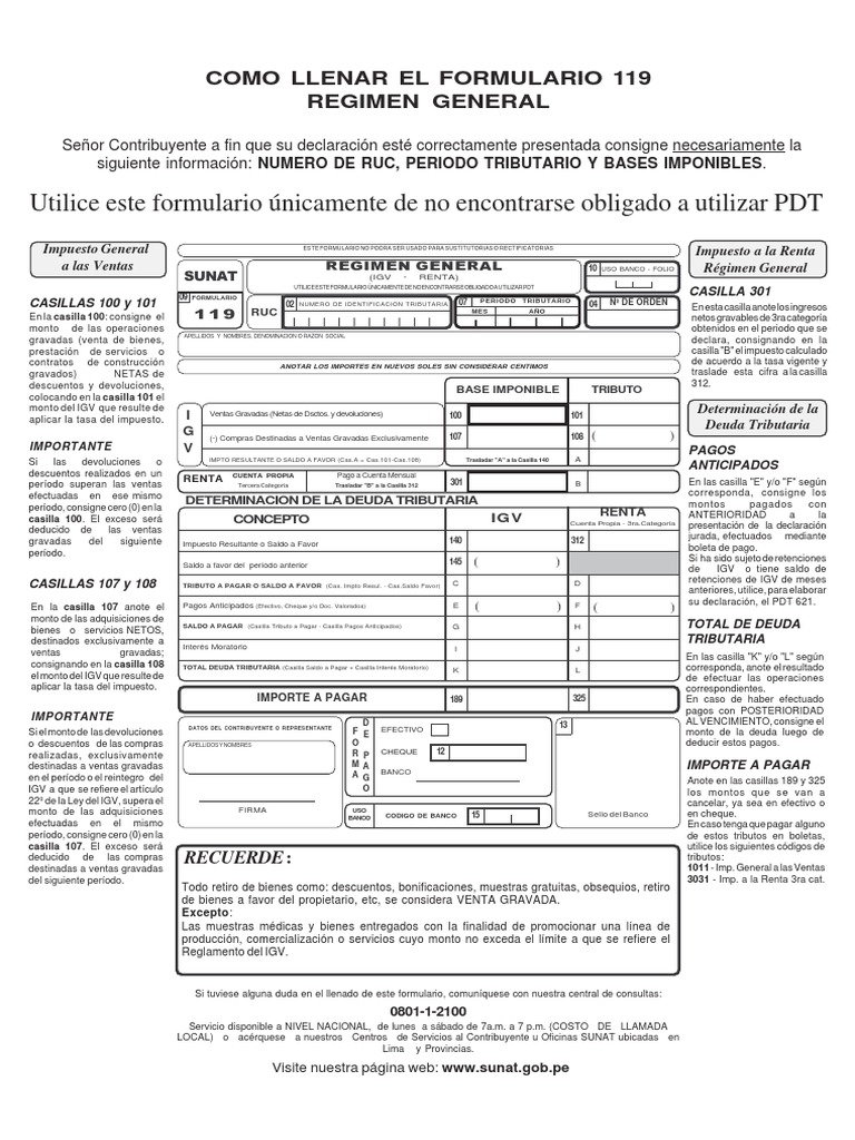 Como Llenar El Formulario 119 - Sunat | Descargar gratis PDF ...