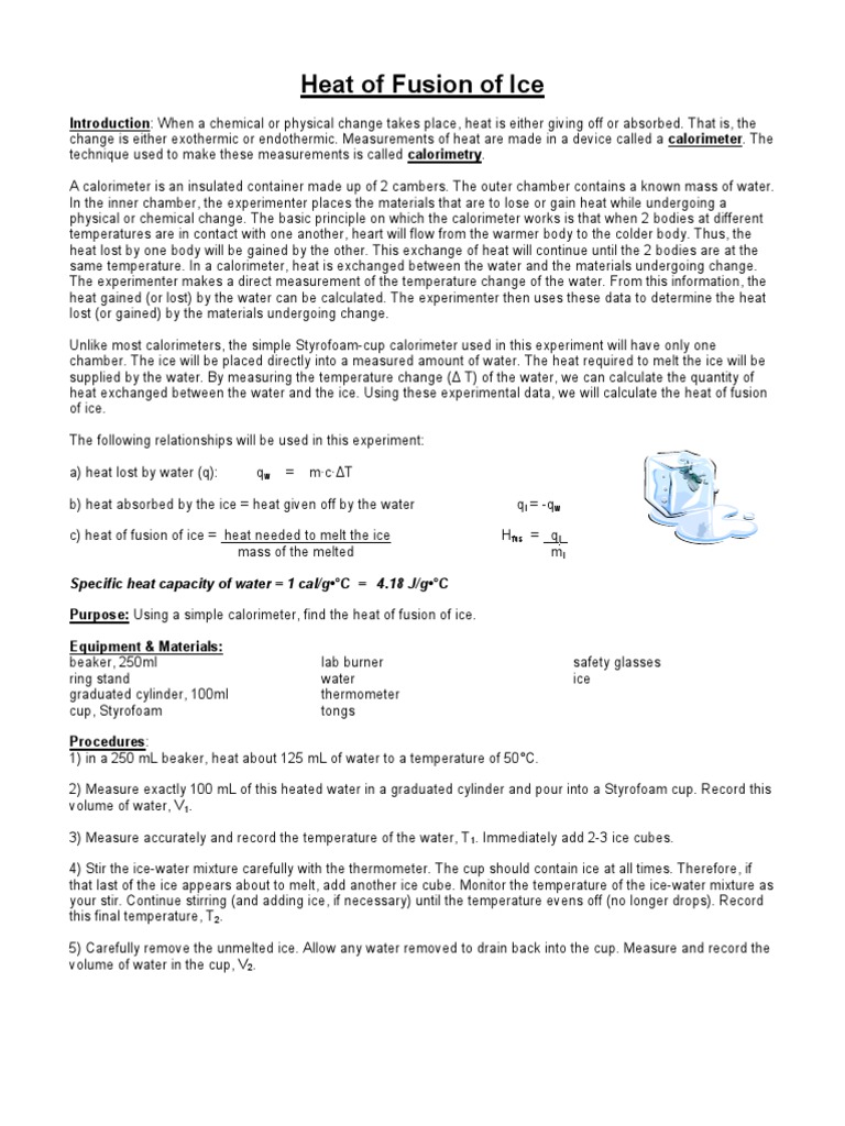 Heat of Fusion of Ice | PDF | Heat | Calorimetry