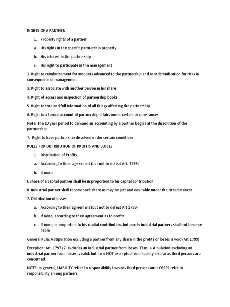 Rights of A Partner | PDF | Partnership | Assignment (Law)