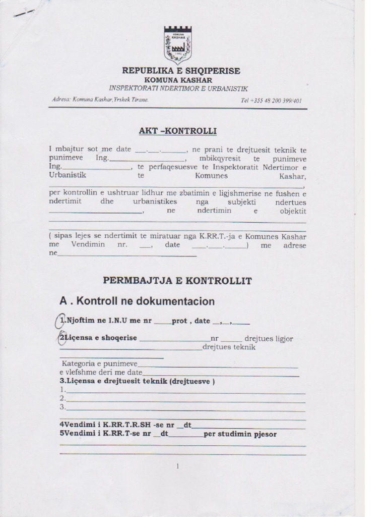 Akt-Kontroll Ndertimor Kashar | PDF