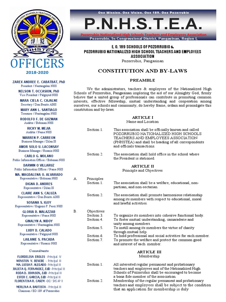PNHSTEA-Constitution-By-Laws-Ratified | PDF | Audit | Presidents Of The ...