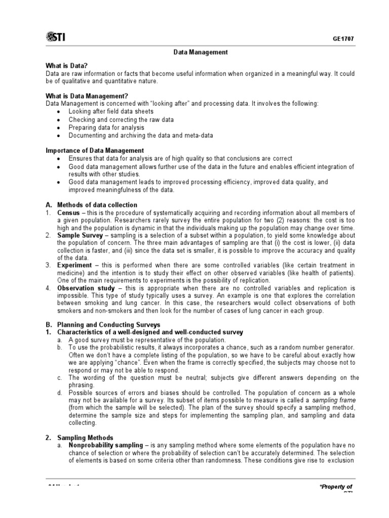 04 Handout 1 | PDF | Sampling (Statistics) | Experiment