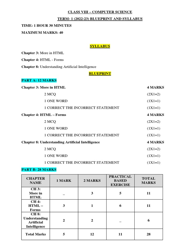 Class 8 Computer Science Blueprint | PDF